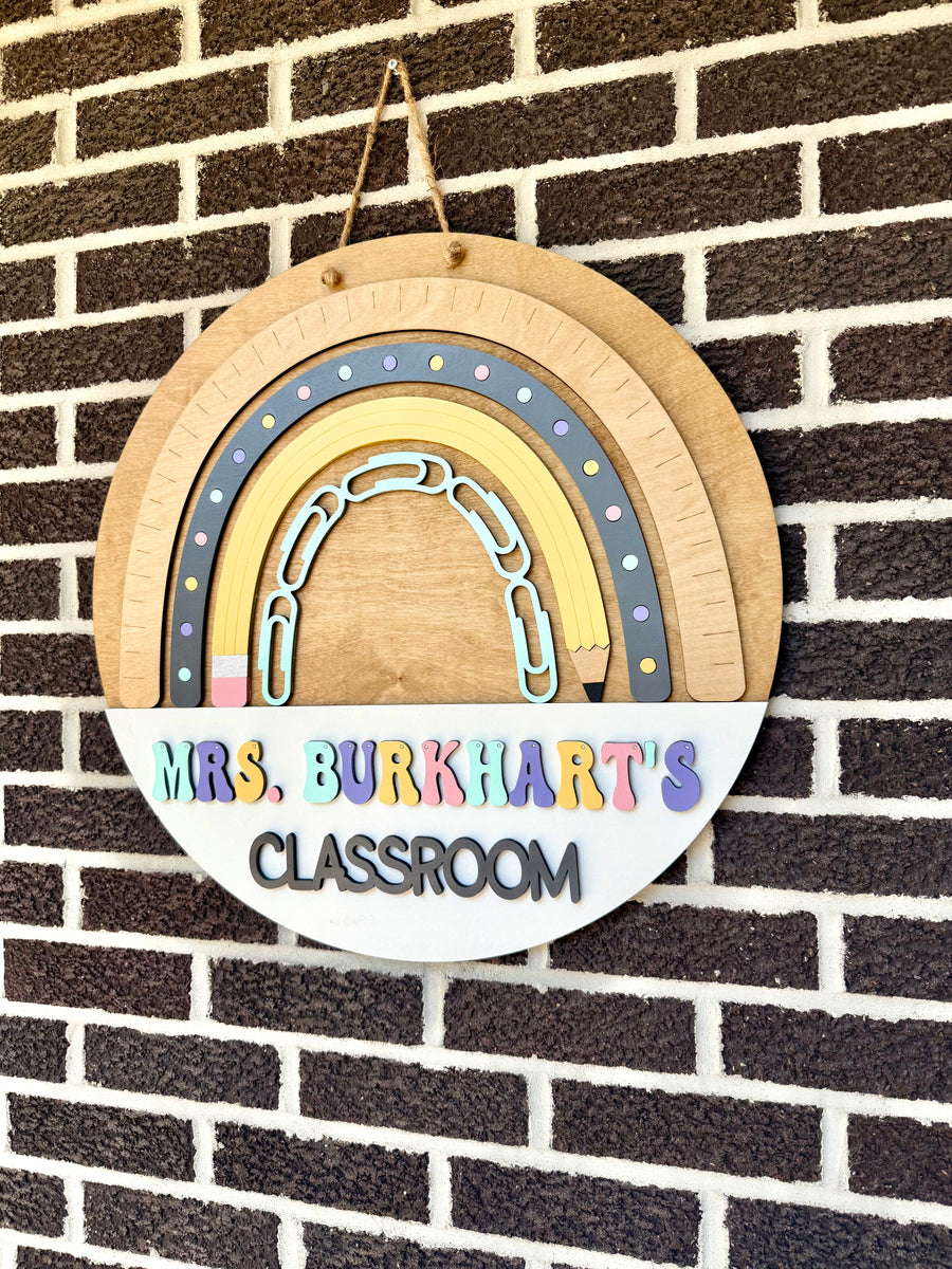 Teacher Door Hanger | BOHO Rainbow | Pastels | Personalized ...