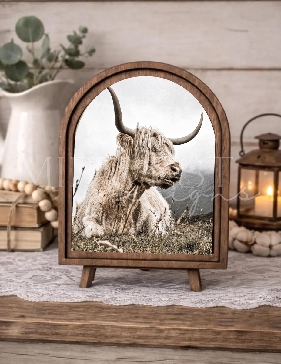 Highland Cow | Laying Down | Arch Framed Photo – midwestdesignsrb