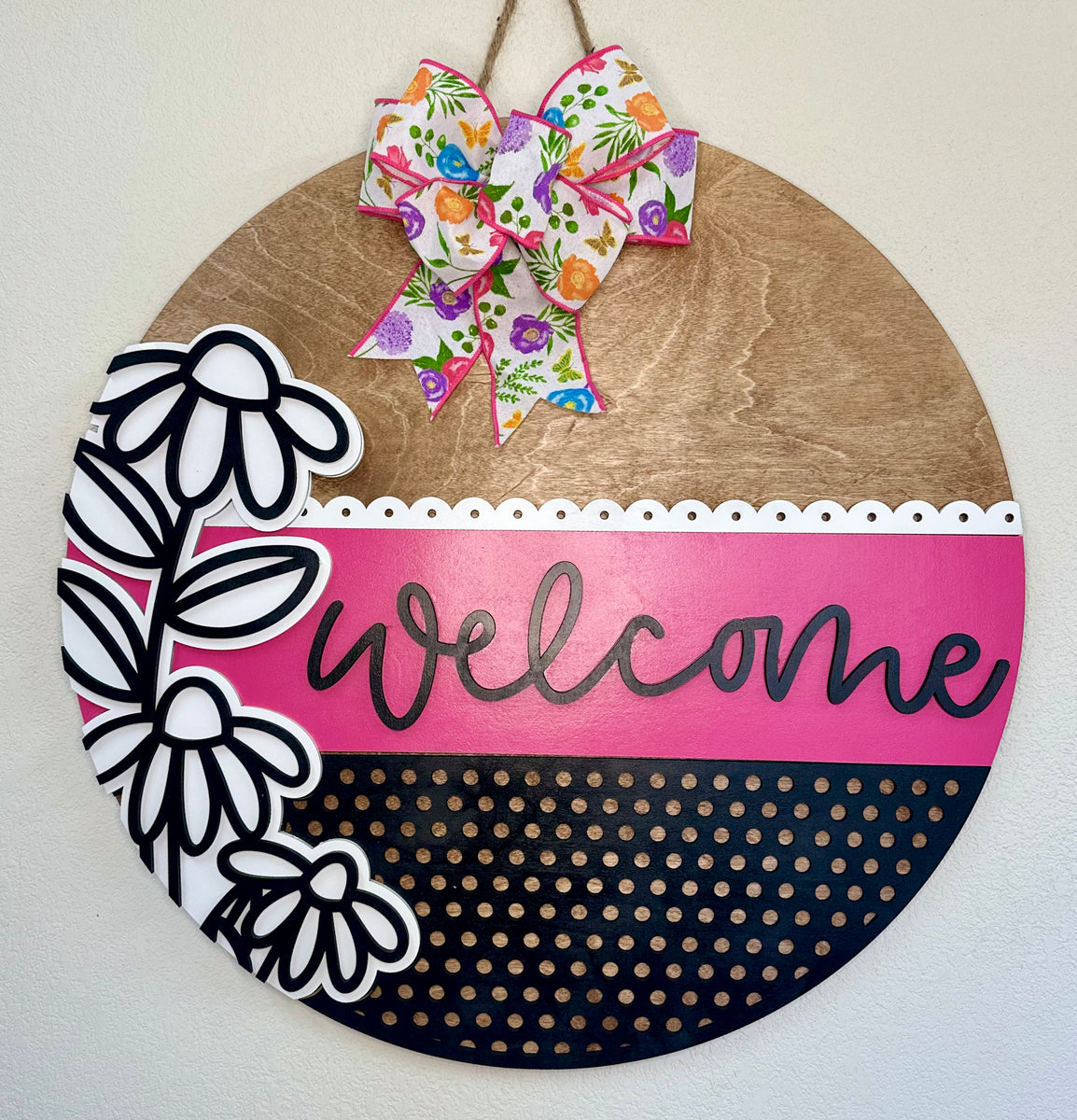 Welcome | Outline Flowers | Pink | Polka Dot Bottom – midwestdesignsrb